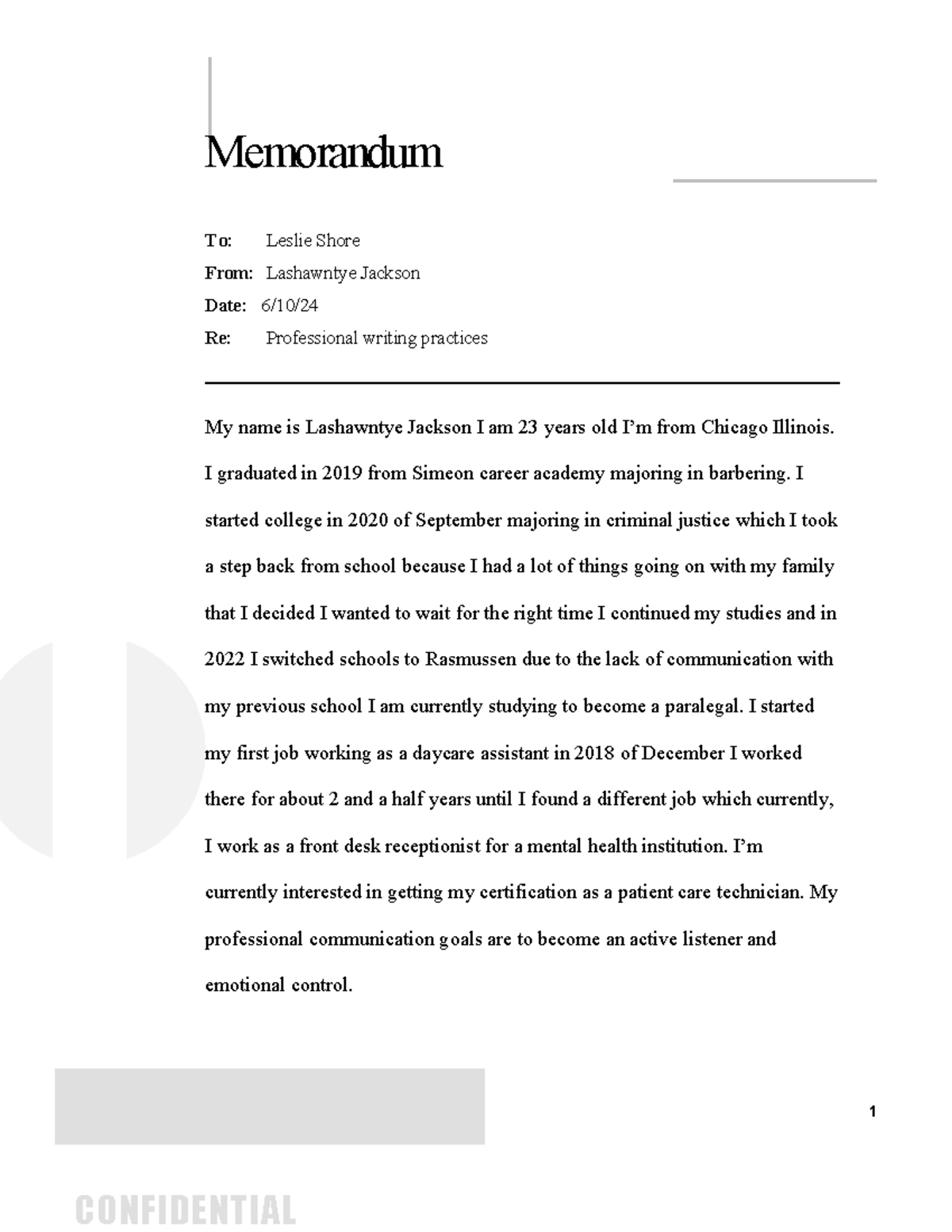 LJackson Professional Writing Practices 021023 - Memorandum To: Leslie ...