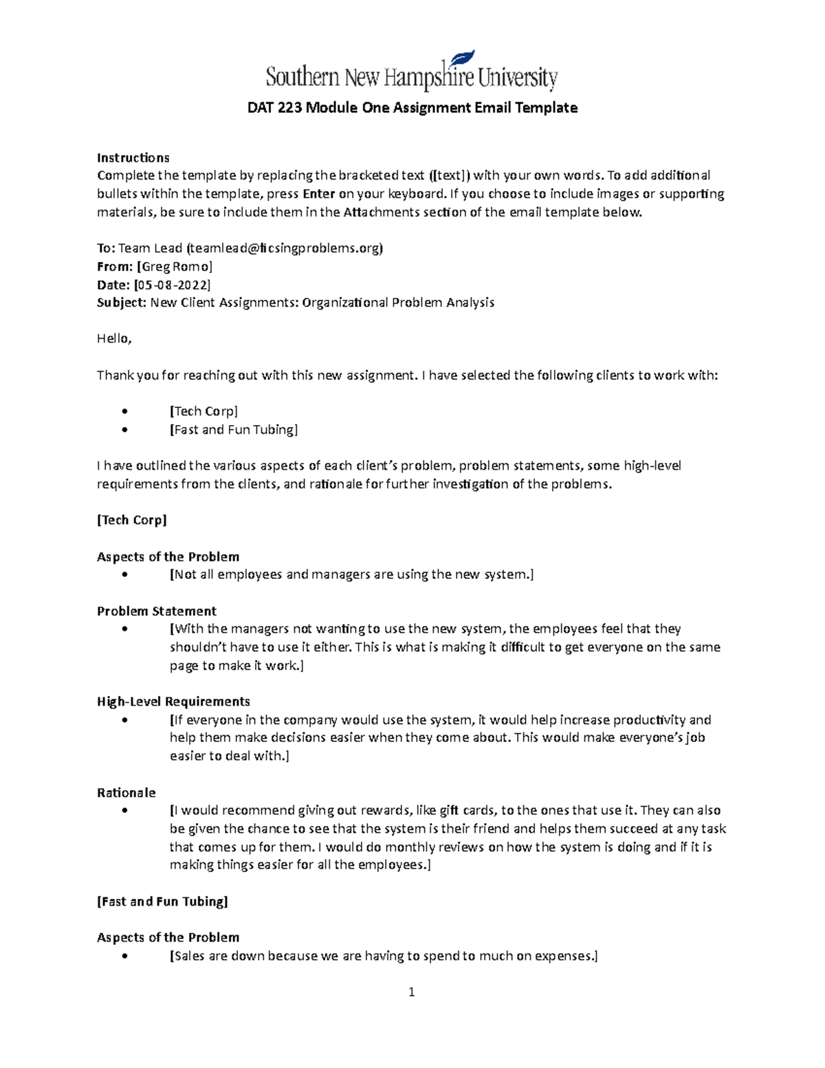 DAT 223 Module One Assignment Email Template - DAT 223 Module One Assignment Email Template ...