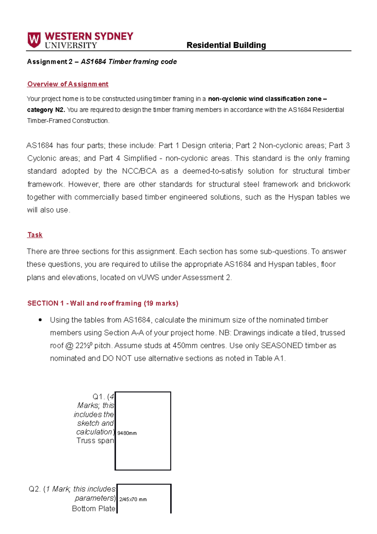 Residential assignment 2 - Residential Building Assignment 2 – AS1684 Timber framing code ...