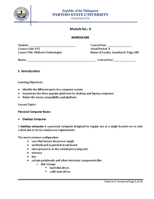 PT1 Module 3 - Computer and Digital Basics - PARTIDO STATE UNIVERSITY Camarines Sur Module No ...
