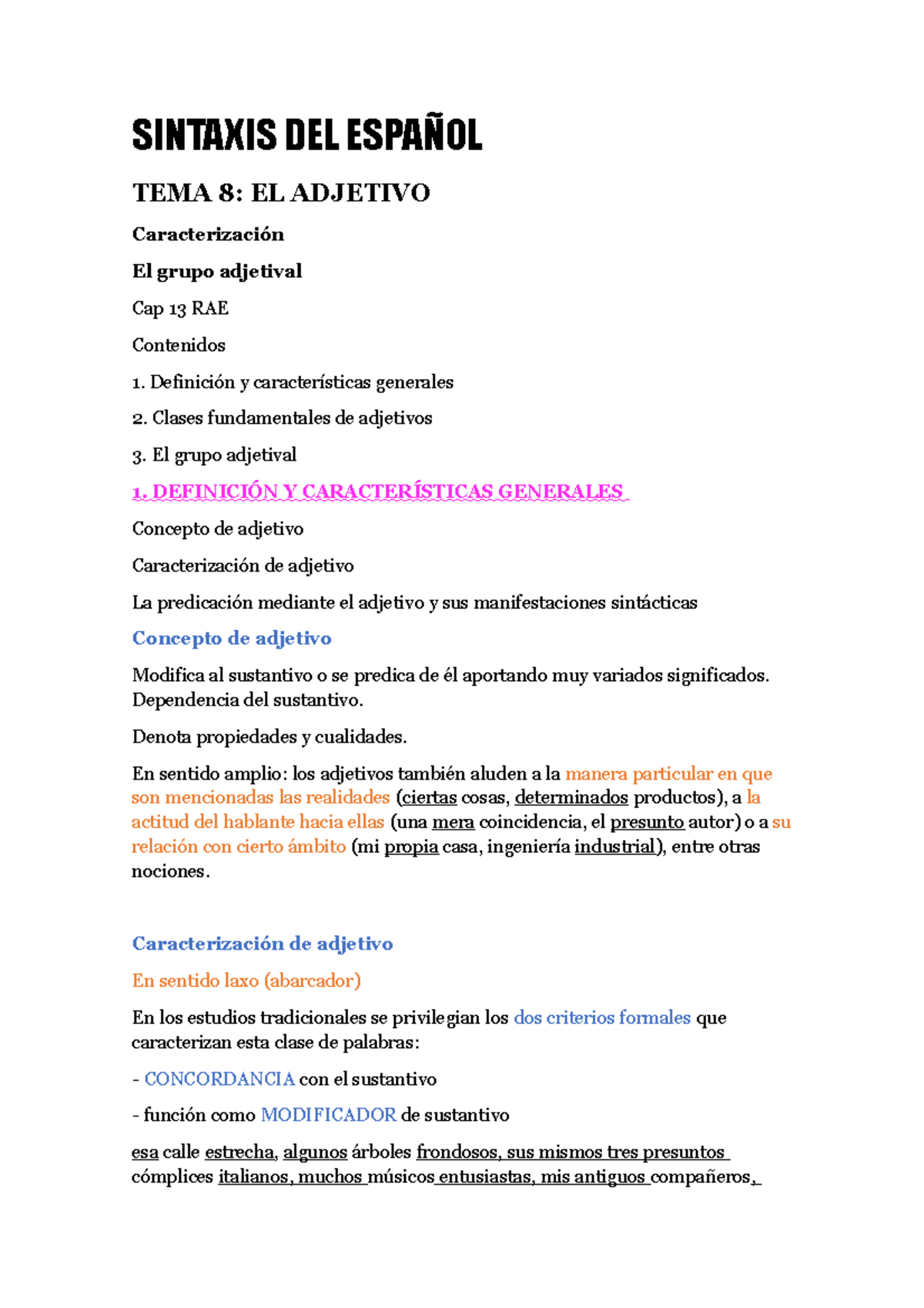 Tema 8 el adjetivo - SINTAXIS DEL ESPAÑOL TEMA 8: EL ADJETIVO ...