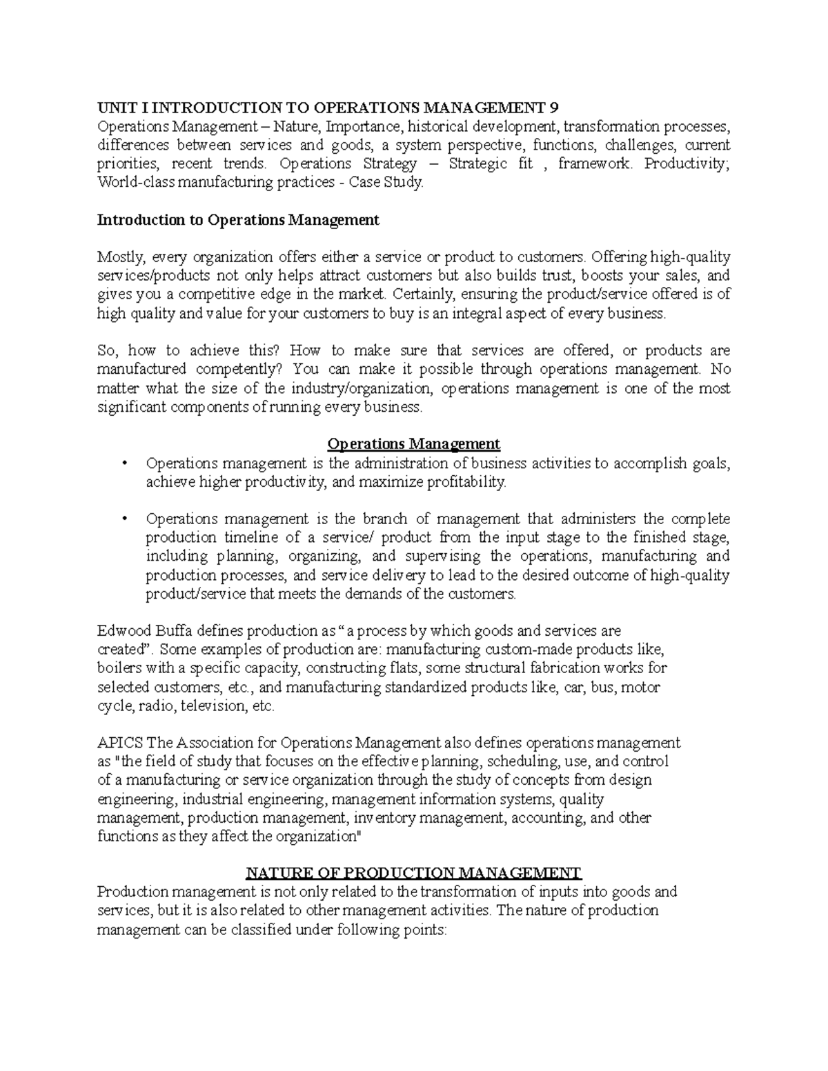OM Unit 1 2023 - Financial Management - UNIT I INTRODUCTION TO ...