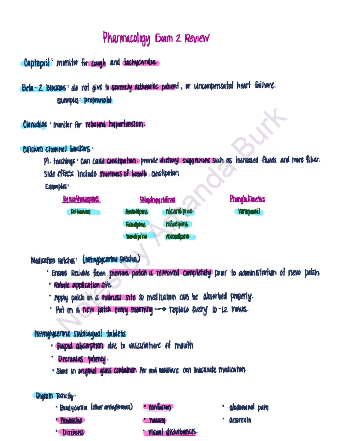 Pharmacology Exam 2- Share - Pharmacology Exam 2 Review Captopril ...