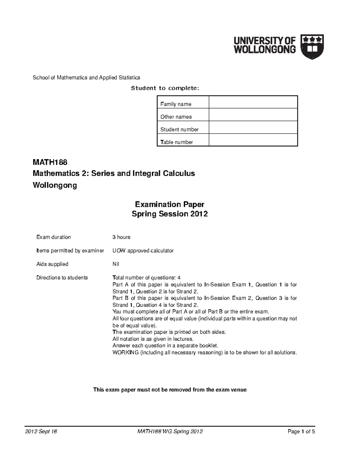 2012 End of Semester Exam - Math 188: Series and Integral Calculus ...