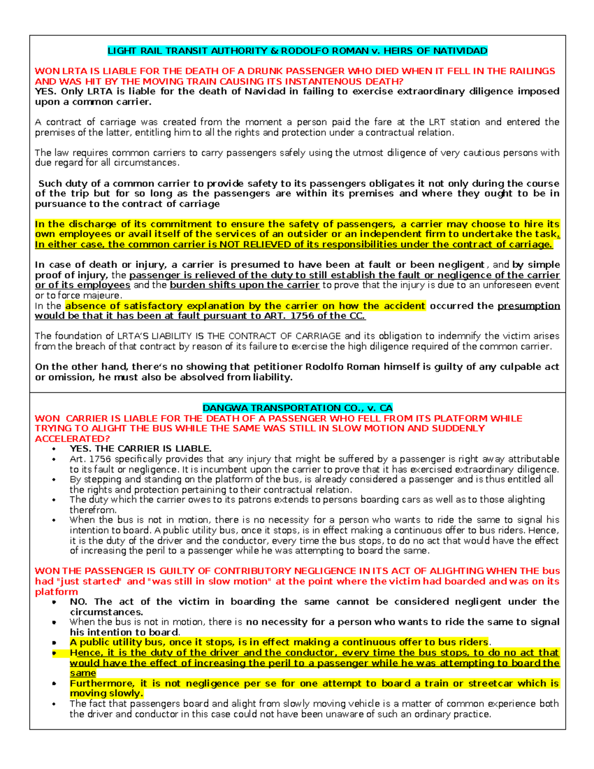 Doctrine Transpo Cases - LIGHT RAIL TRANSIT AUTHORITY & RODOLFO ROMAN v ...