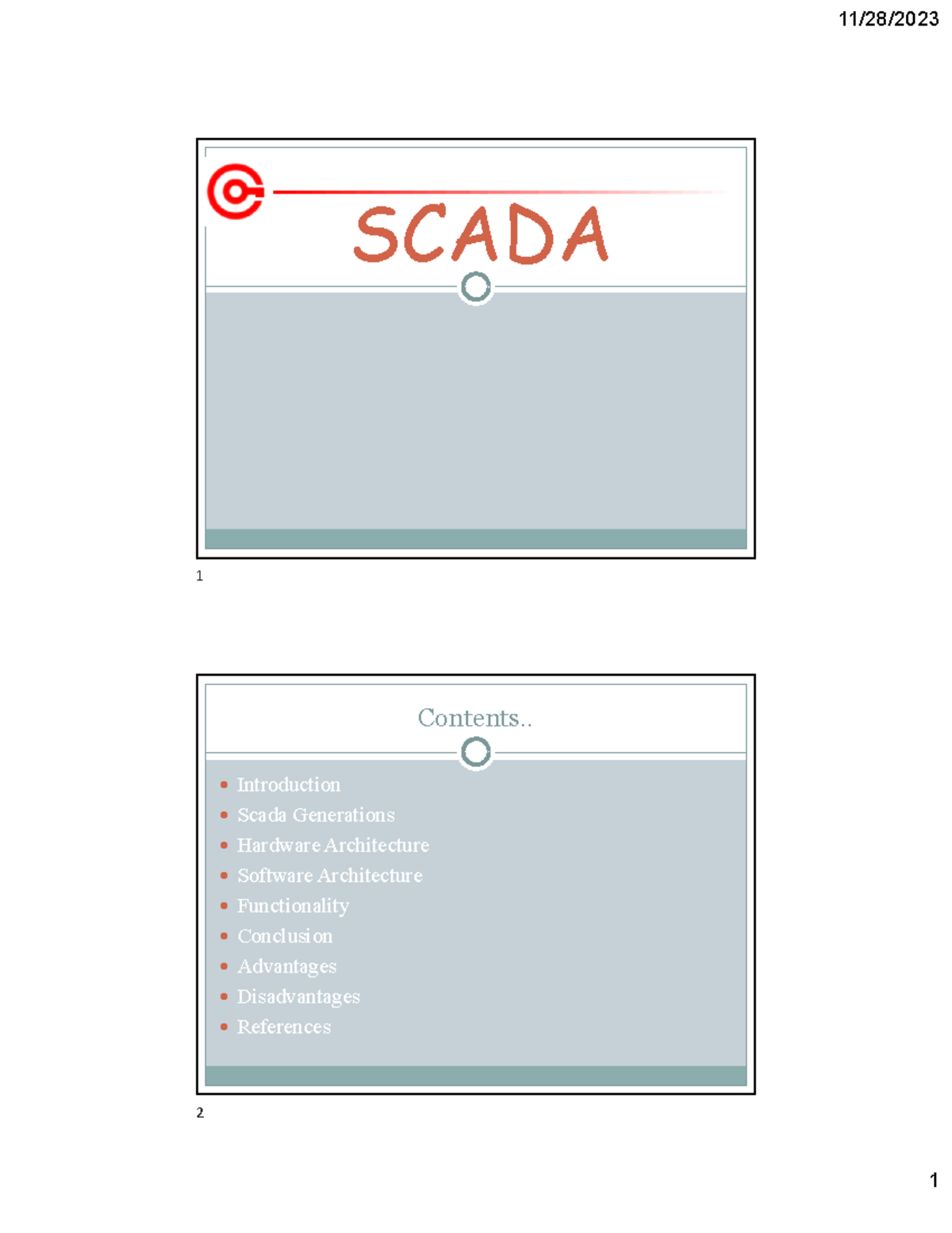 Scada-PPT - SCADA - SCADA Contents.. Introduction Scada Generations ...