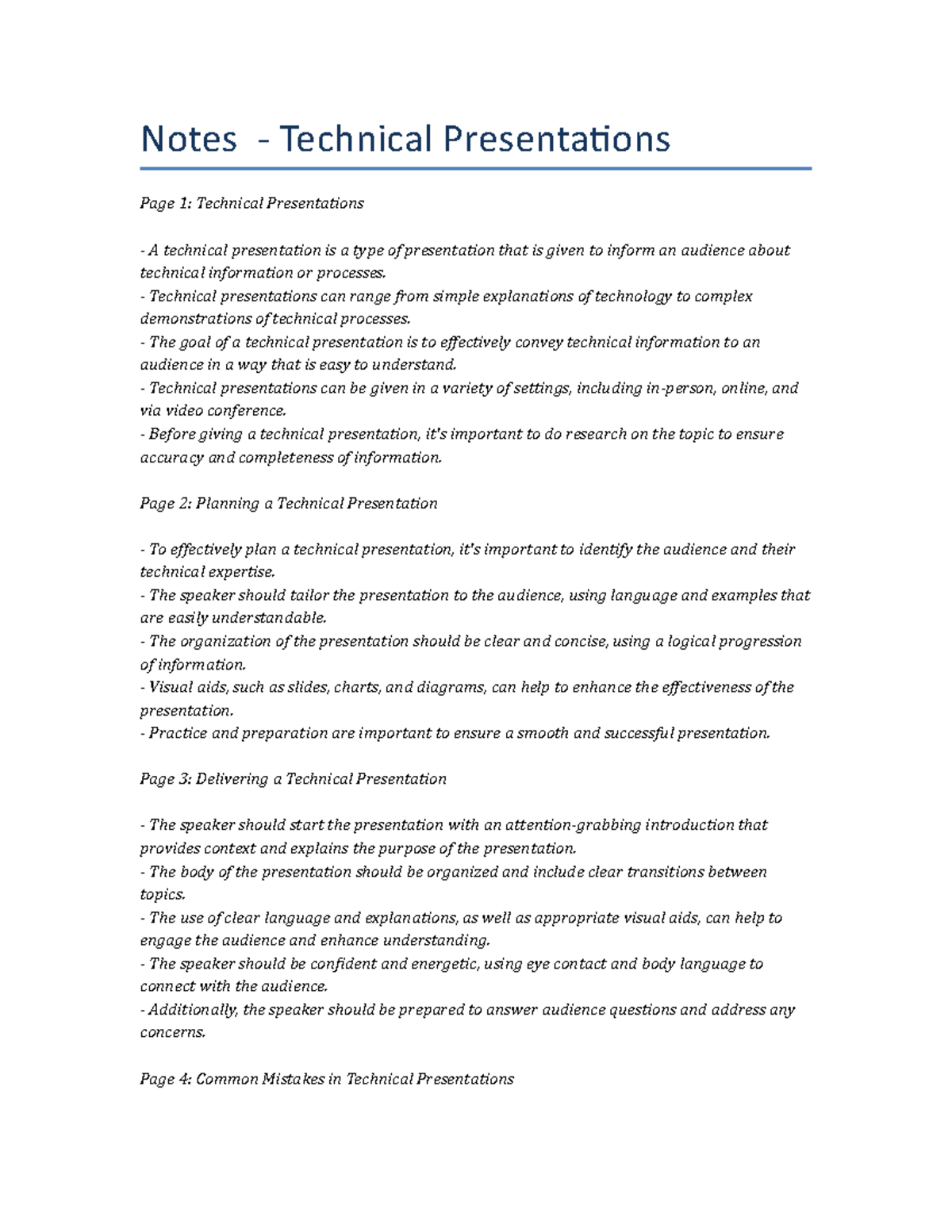 Lecture notes - Technical Presentations - Notes - Technical ...