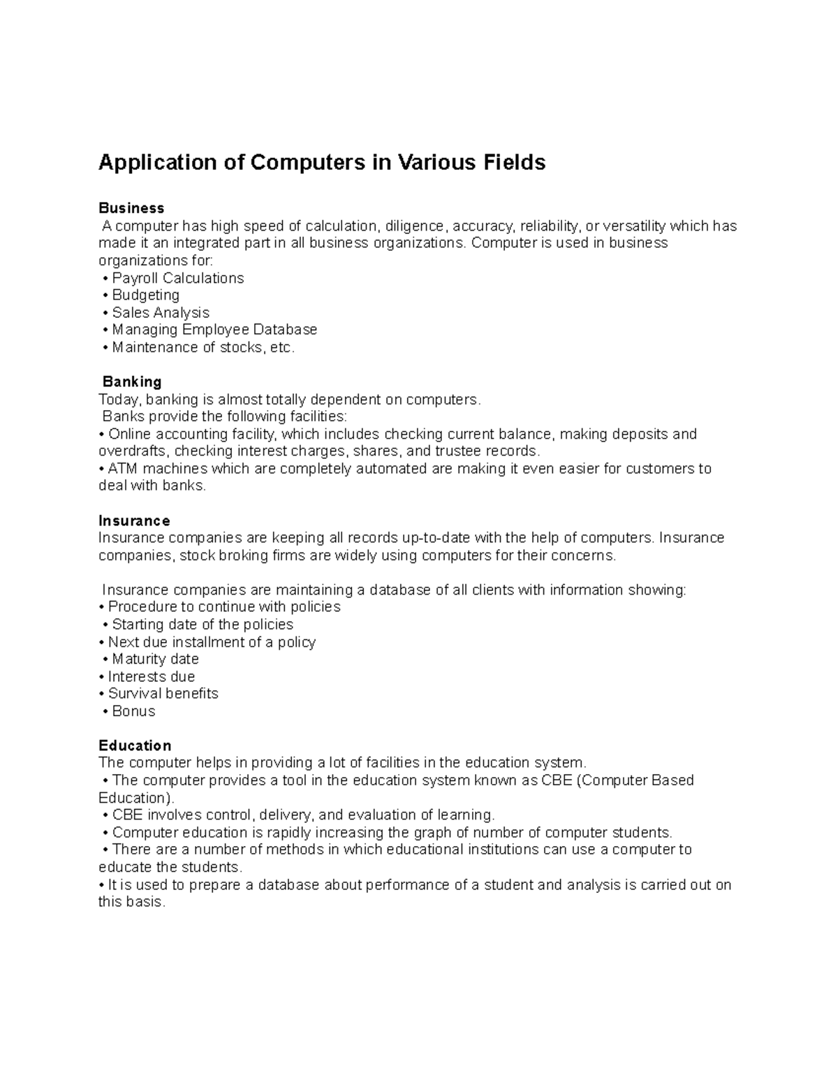 Application of Computers - Computer is used in business organizations ...