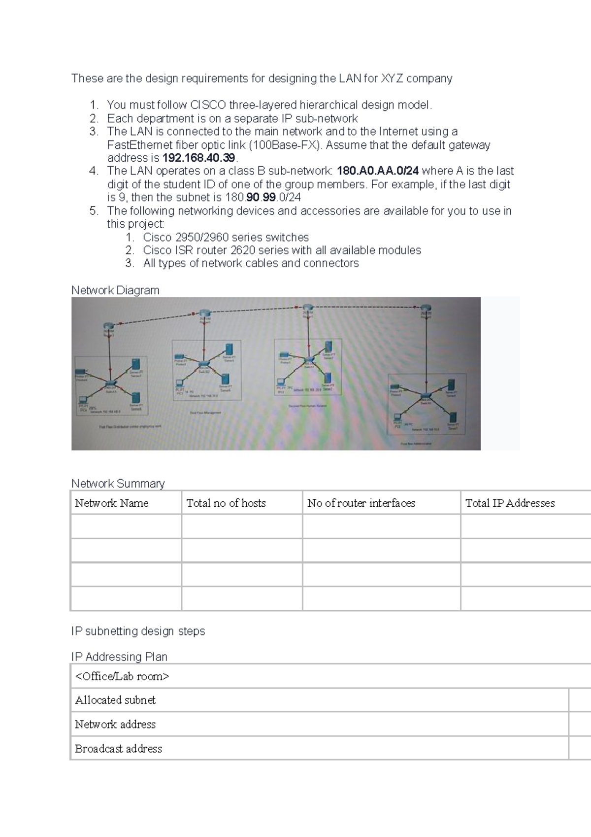 Designing LAN - These are the design requirements for designing the LAN for XYZ company You must ...