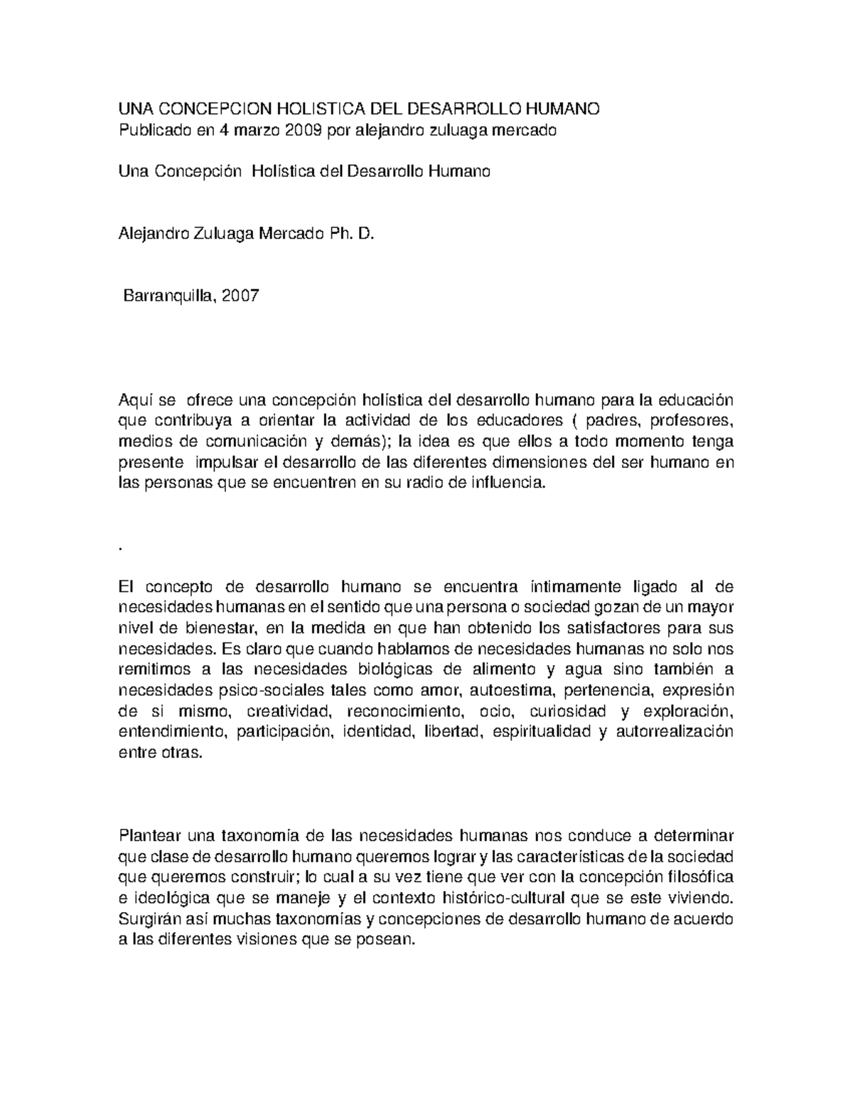 UNA Concepcion Holistica DEL Desarrollo Humano - UNA CONCEPCION ...