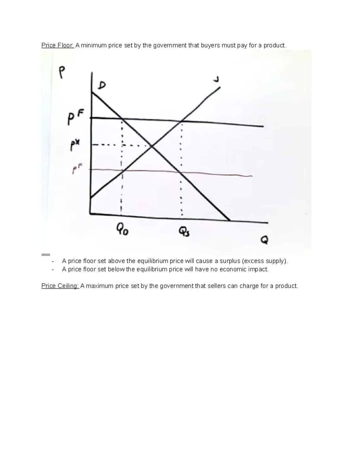 Econ 102 sept 30 - Lecture notes - Price Floor: A minimum price set by ...