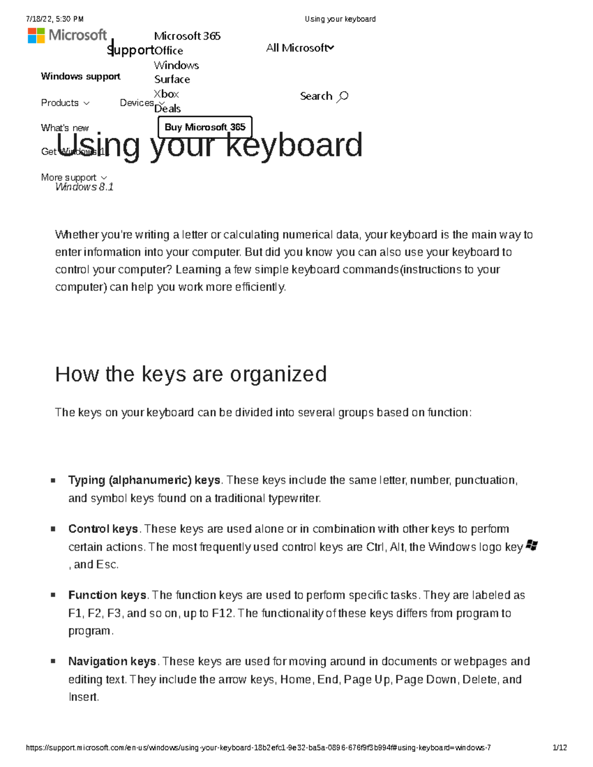 Using your keyboard - Guidance for course understanding. - Windows ...