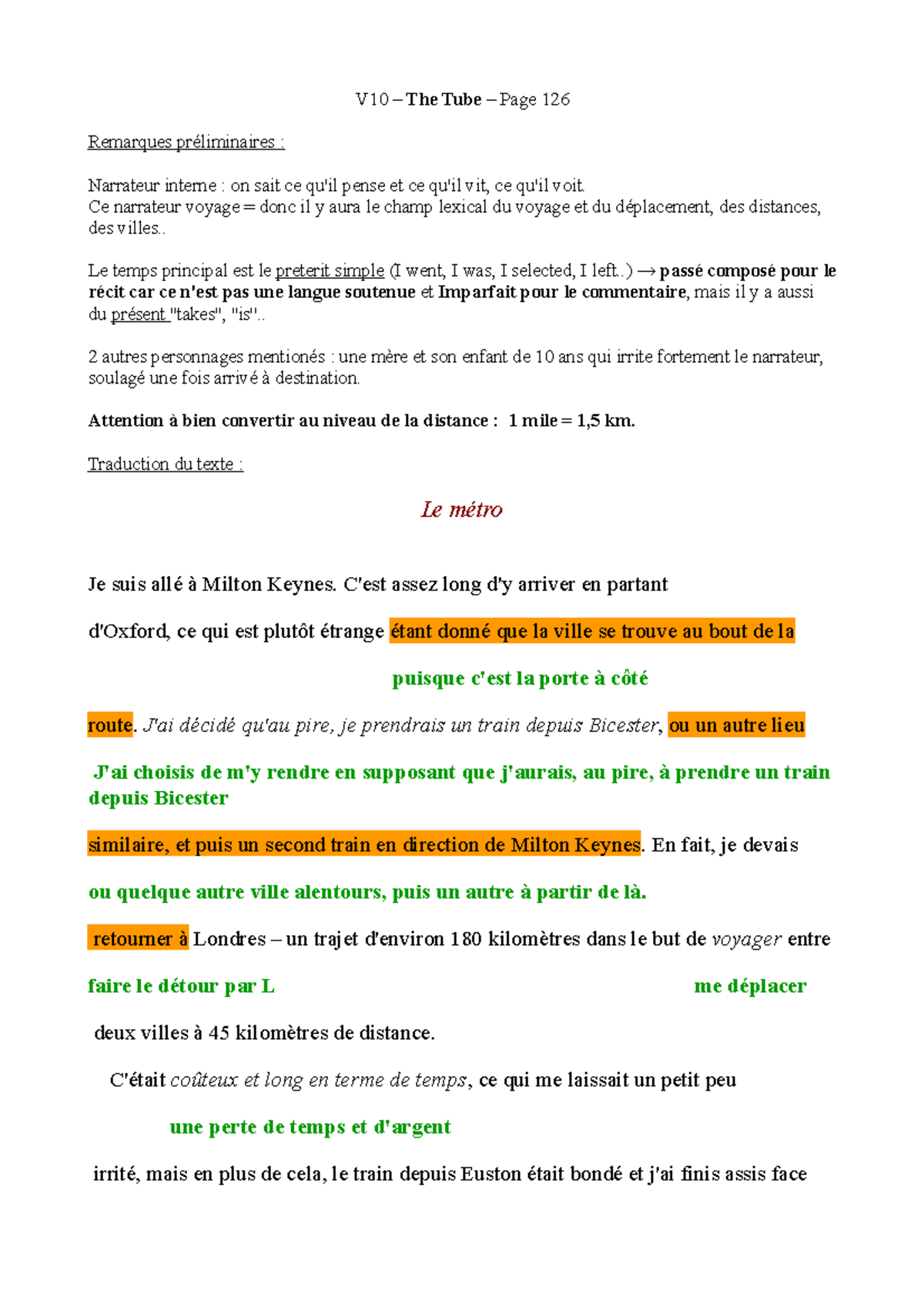 Version texte traduction L1 LLCE - V10 – The Tube – Page 126 Remarques préliminaires : Narrateur ...