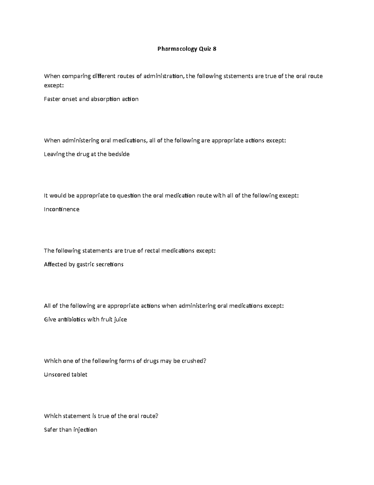 Pharmacology Quiz 8 - reviewer - Pharmacology Quiz 8 When comparing ...