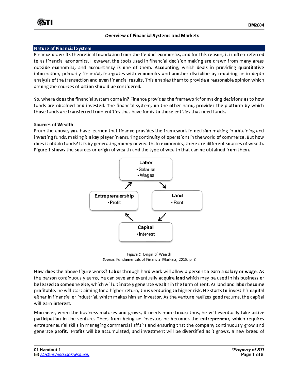 01 Handout 1(3) - 01 Handout 1 *Property of STI Overview of Financial Systems and Markets Nature ...