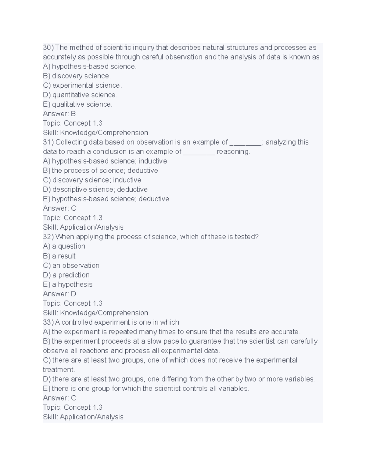 Bio 101 test 1 practice questions - The method of scientific inquiry ...