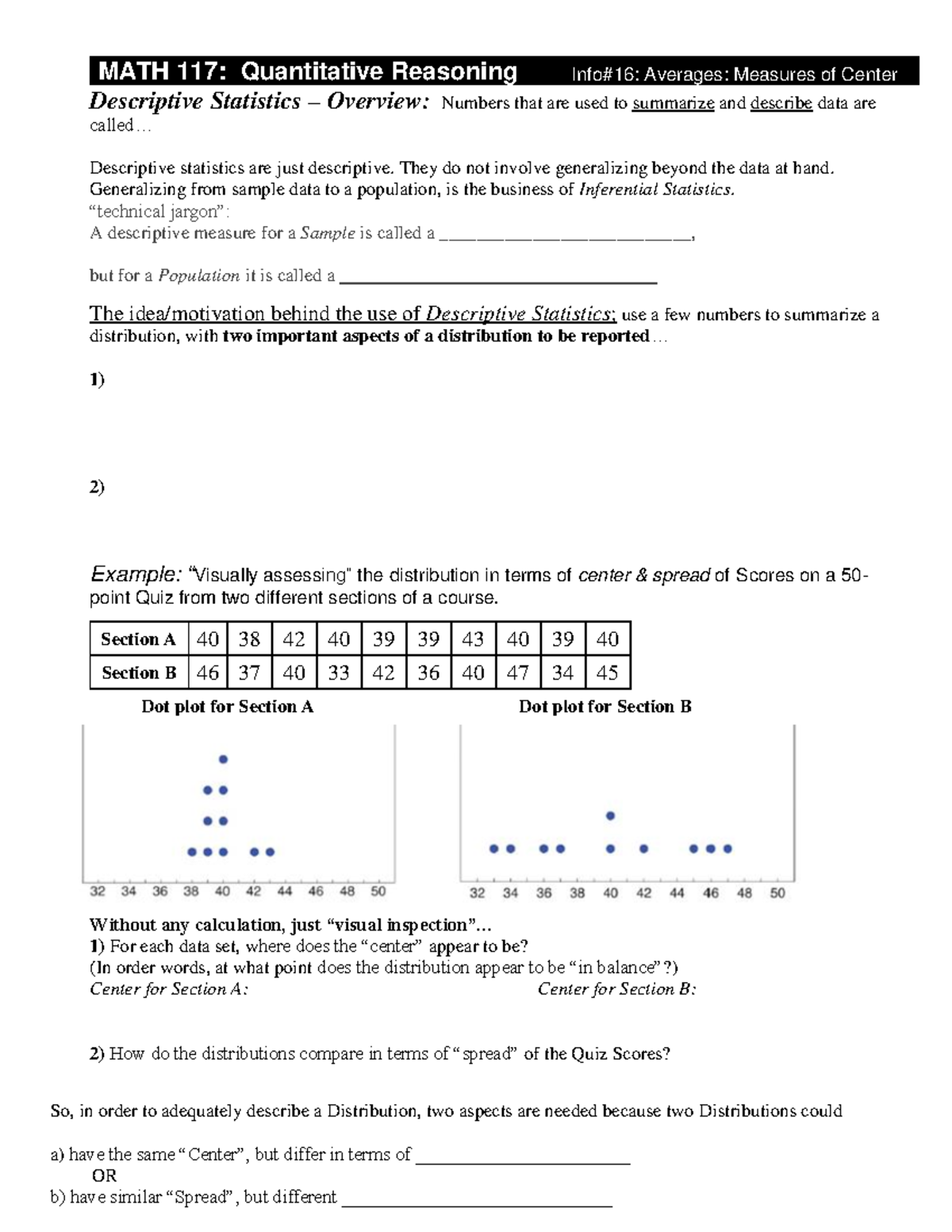 16-Info16-Measures of Center - MATH 117: Quantitative Reasoning Info#16 ...