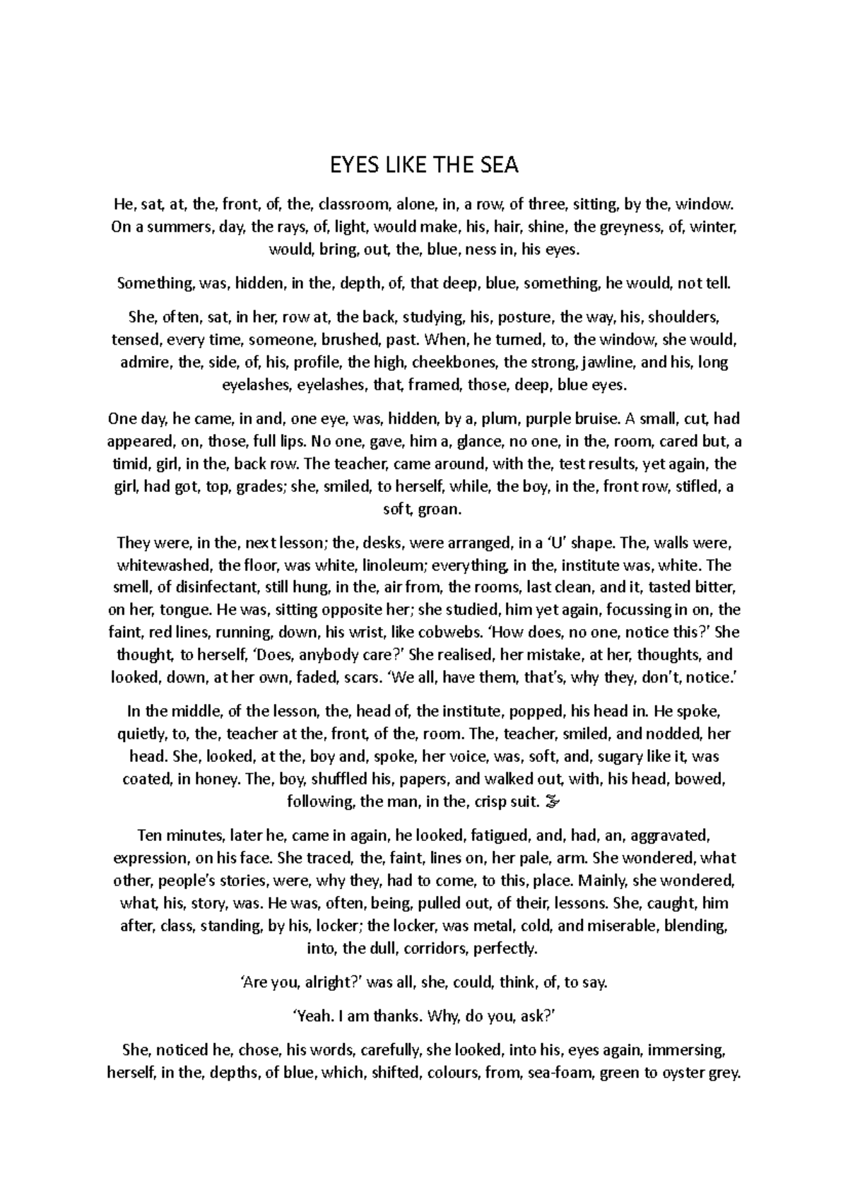Eyes like the Sea - Was for my English exam, where we had to write a ...