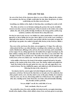 Eyes like the Sea - Was for my English exam, where we had to write a ...