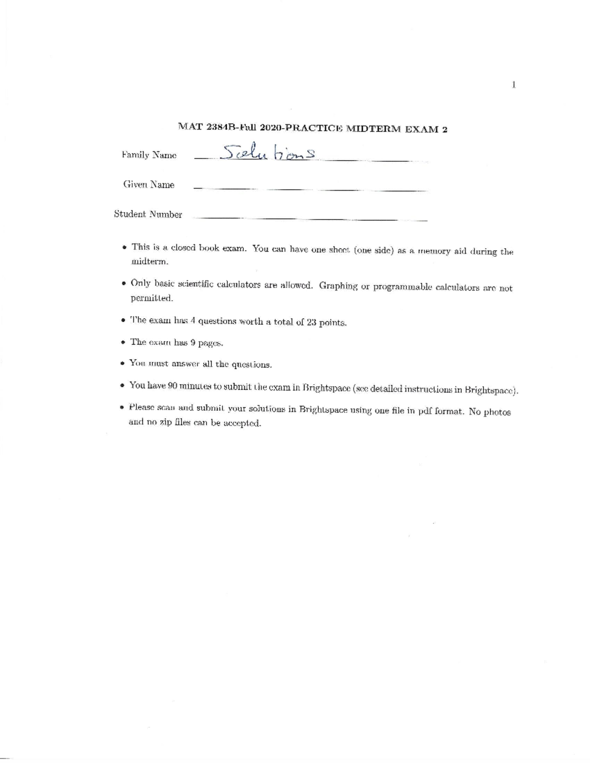 ODE Practice Midterm 2 Solutions 2020 - MAT2348 - uOttawa - Studocu