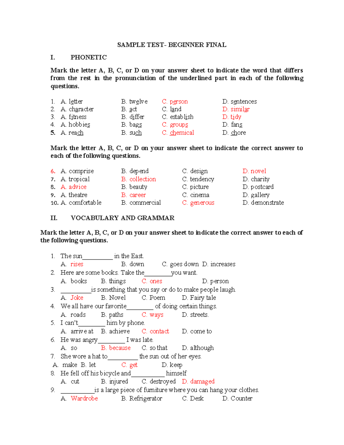Sample TEST- Beginner - CODE 1.2 Huy - SAMPLE TEST- BEGINNER FINAL I ...