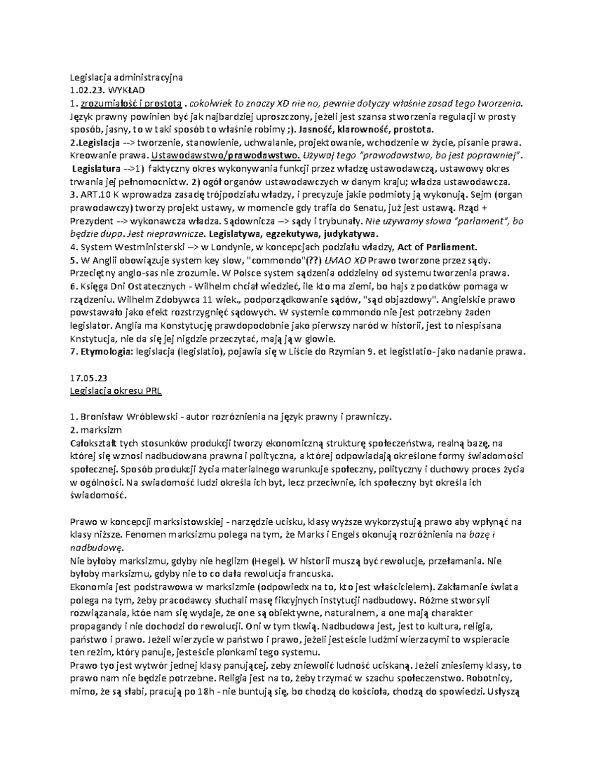 Legislacja adm wykład - Notatki z ćwiczeń - Legislacja administracyjna ...