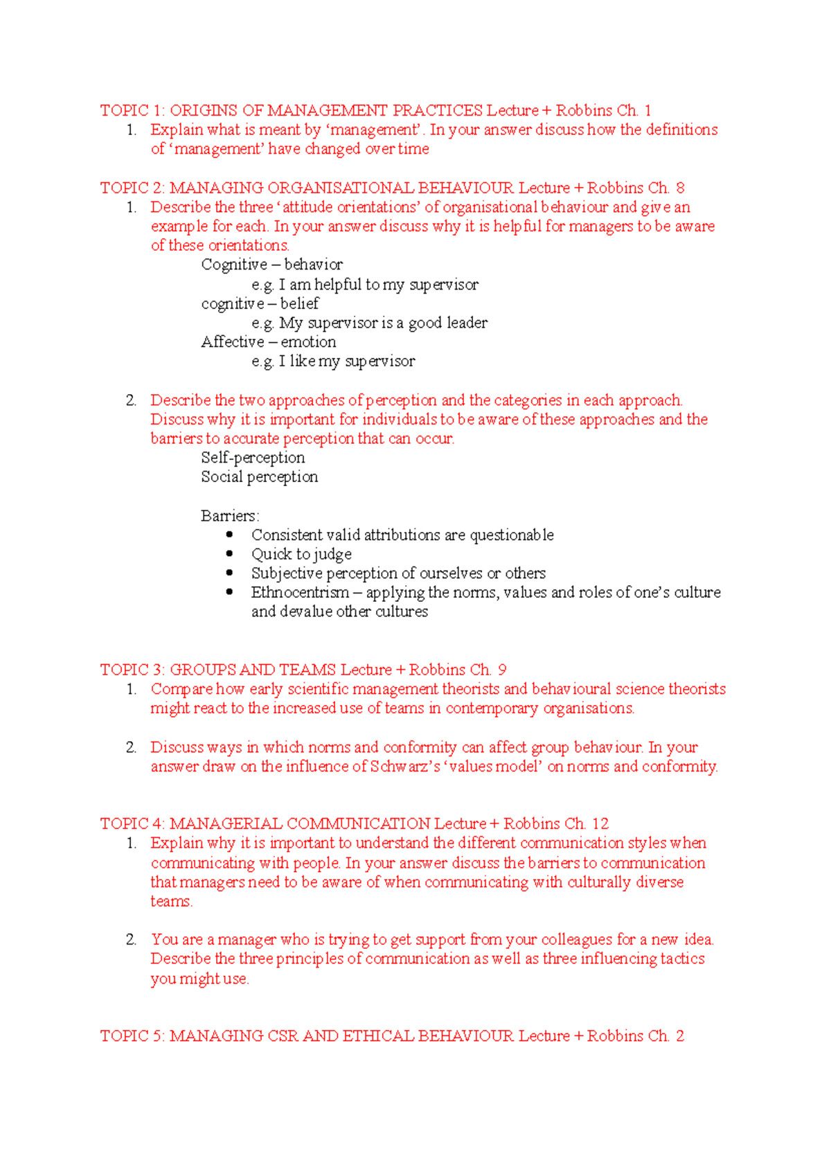 Management notes - TOPIC 1: ORIGINS OF MANAGEMENT PRACTICES Lecture ...