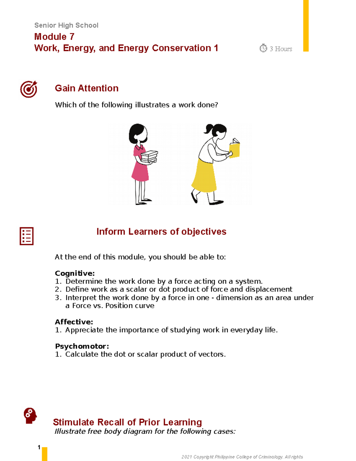 Module # 7 General Physics 1 - Module 7 Work, Energy, and Energy ...