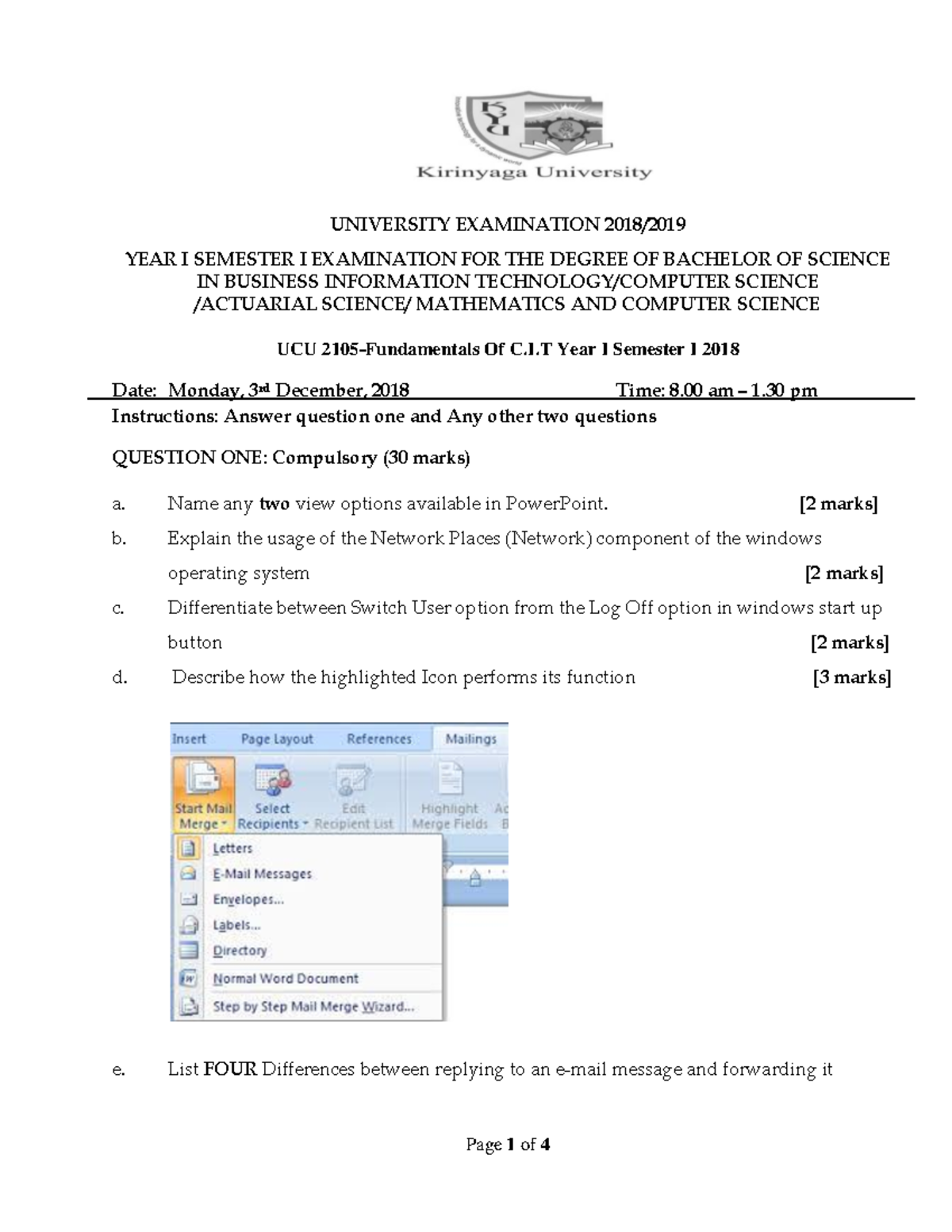 UCT 2105-Fundamentals Of C.I.T Year I Semester I 2018-1 - UNIVERSITY ...