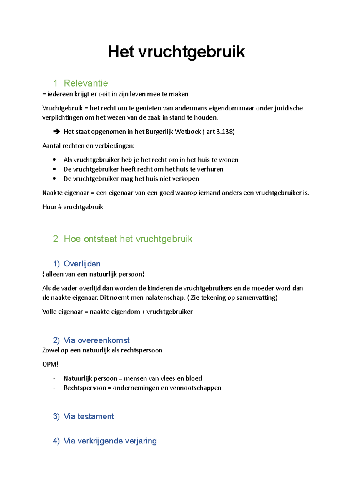 Les 1 - Les vruchtgebruik samengevat - Het vruchtgebruik 1 Relevantie ...