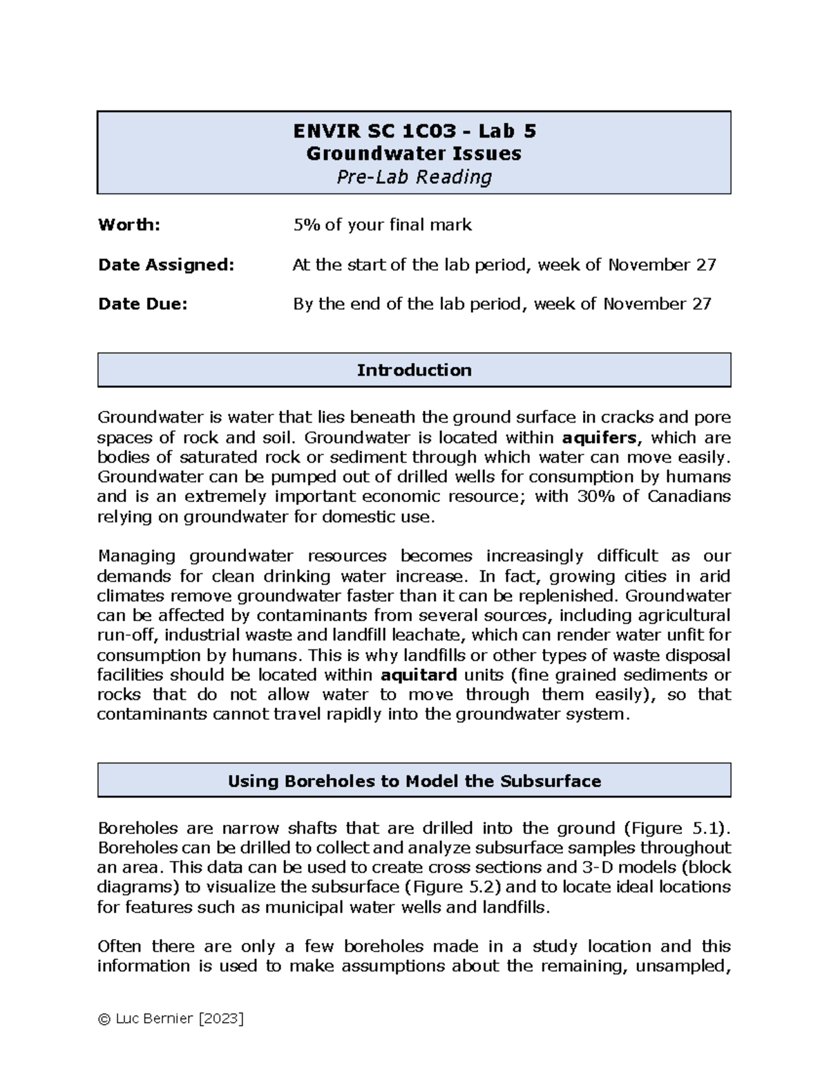 ES 1C03 - Fall 2023 - Lab 5 - Groundwater Issues Pre-Lab Reading v1 ...