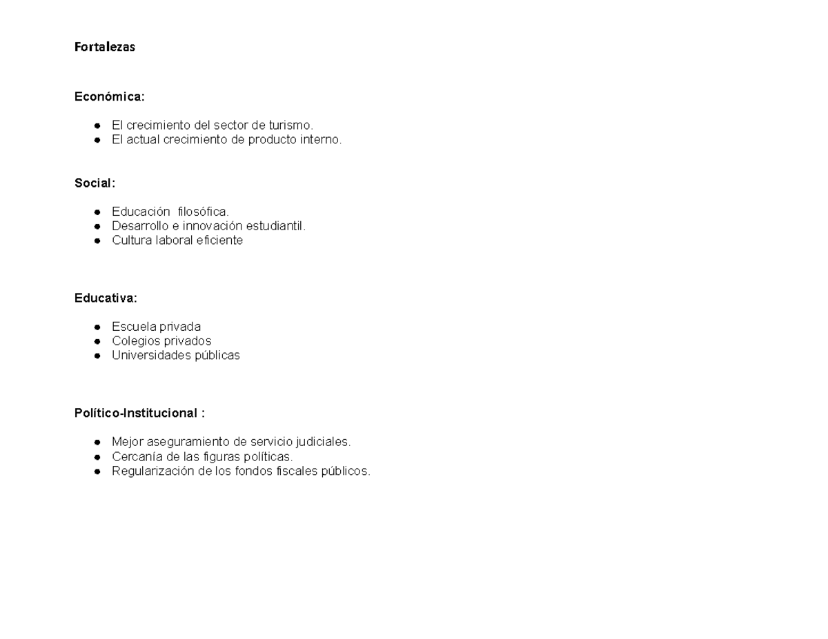 Matriz FODA (1) - ssfff - Fortalezas Económica: El crecimiento del ...