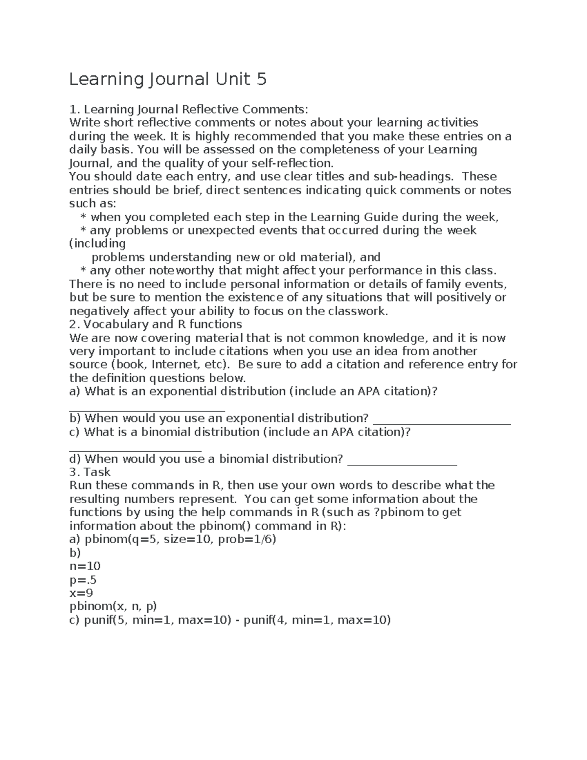 Learning Journal Unit 5 - Learning Journal Reflective Comments: Write ...