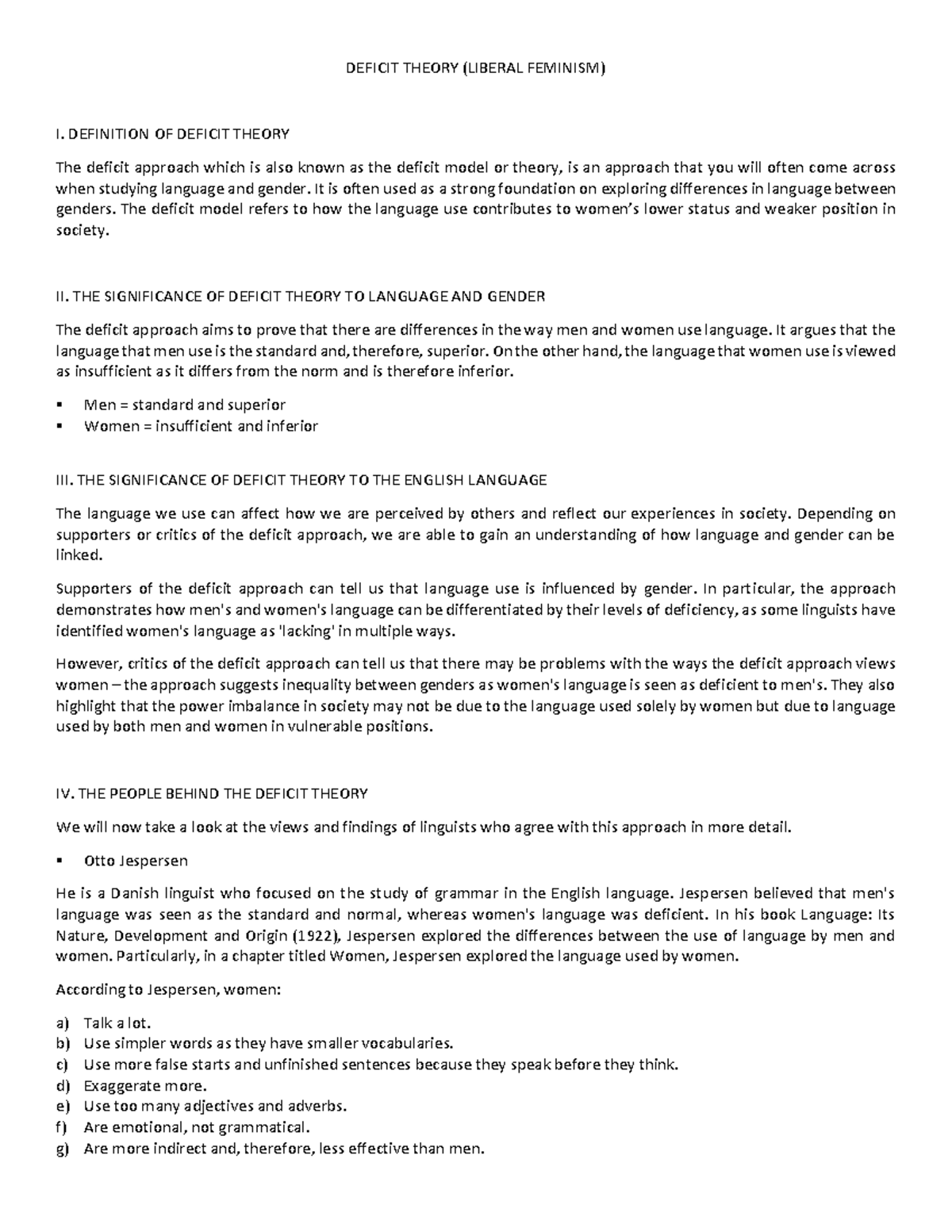 Deficit Theory Liberal Feminism - DEFICIT THEORY (LIBERAL FEMINISM) I ...