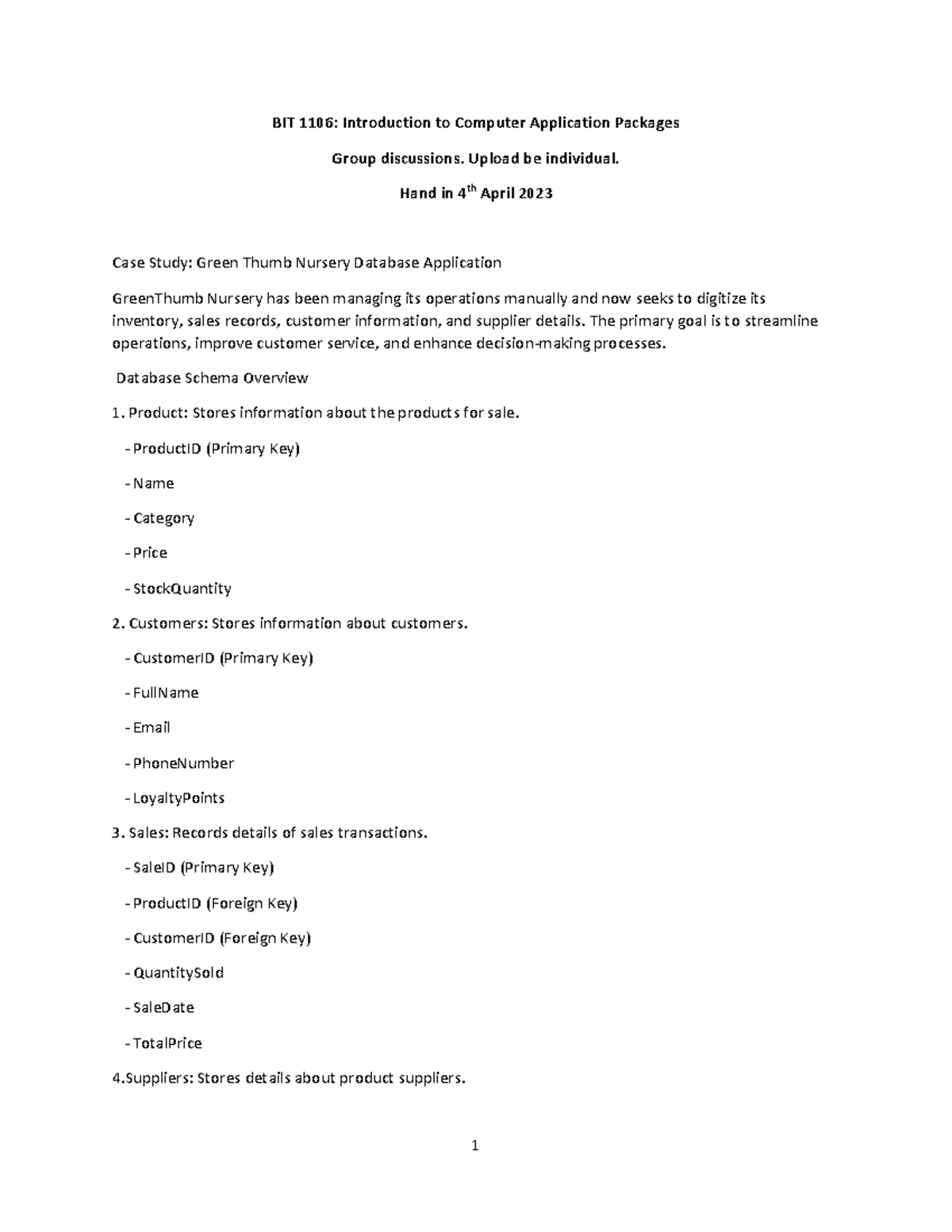 BIT 1106-case study - 1 BIT 1106: Introduction to Computer Application Packages Group ...