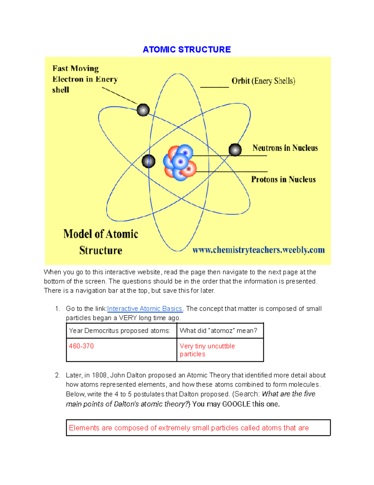 Atomic Structure - ATOMIC STRUCTURE When you go to this interactive ...