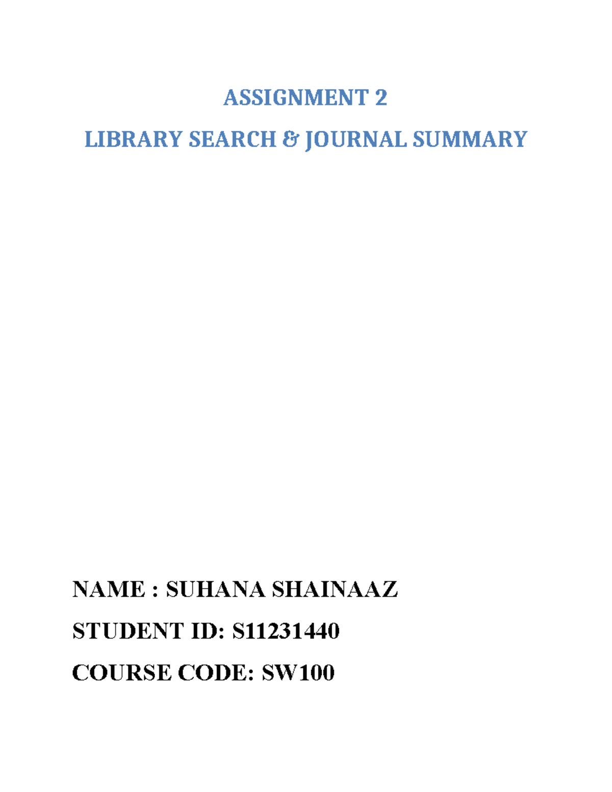 S11231440- assignment 2 - ASSIGNMENT 2 LIBRARY SEARCH & JOURNAL SUMMARY ...