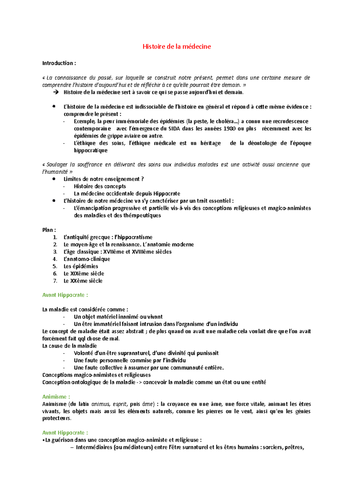 Histoire de la médecine 1 - Histoire de la médecine Introduction : « La ...