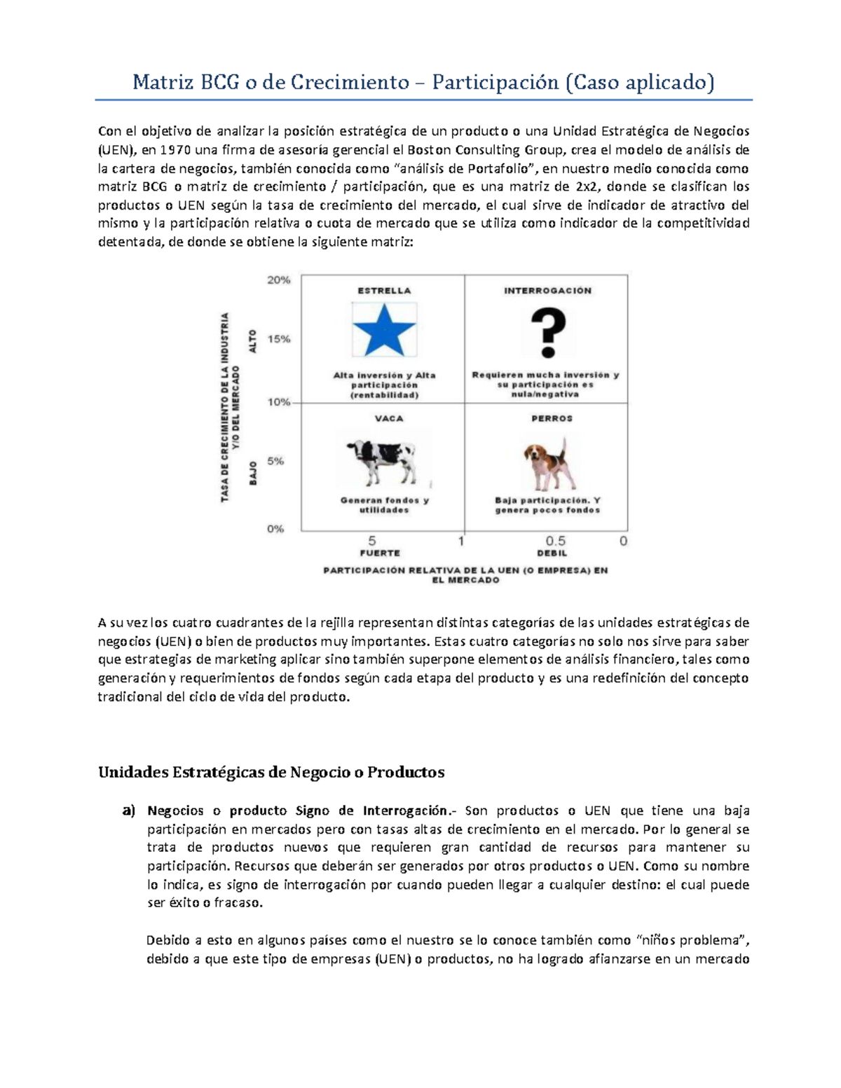 Matriz BCG Caso Practico Bolivia.sp - Matriz BCG o de Crecimiento – Participación (Caso aplicado ...