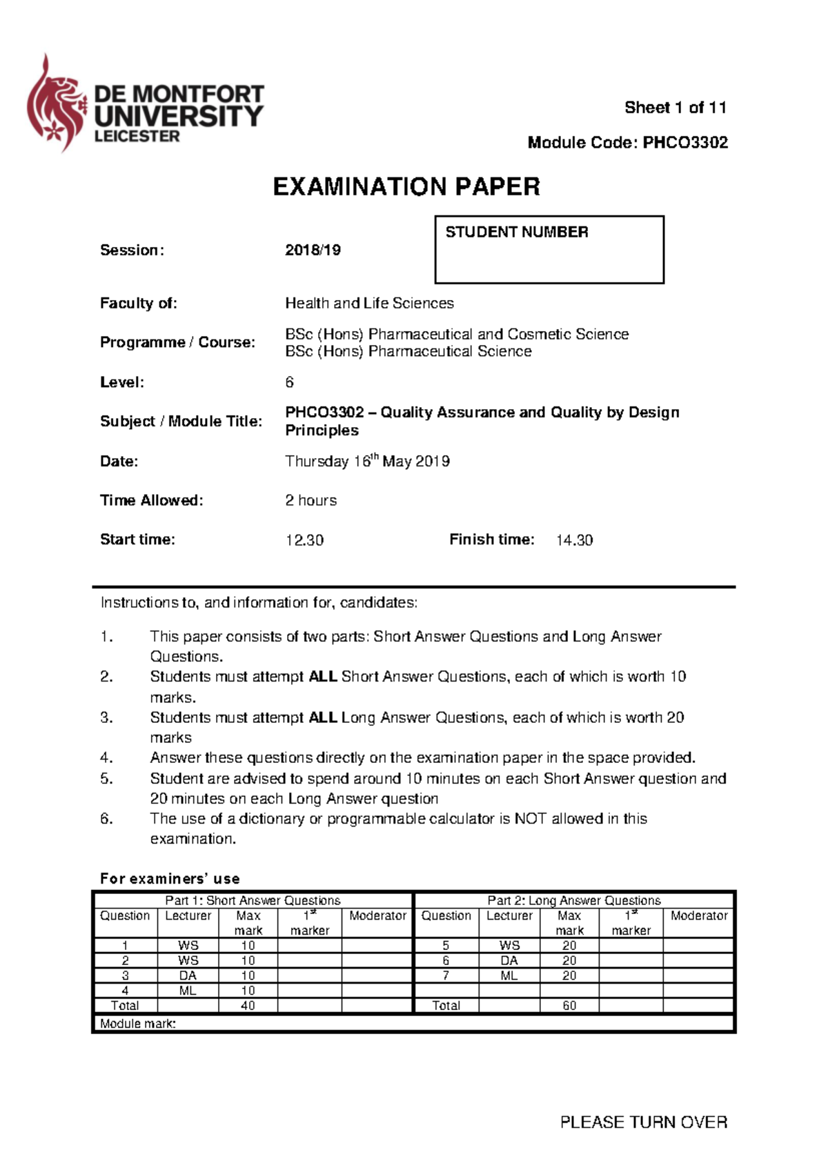 PHCO3302 Final MAIN MAY Exam Paper 2018-2019 May - Module Code: PHCO ...