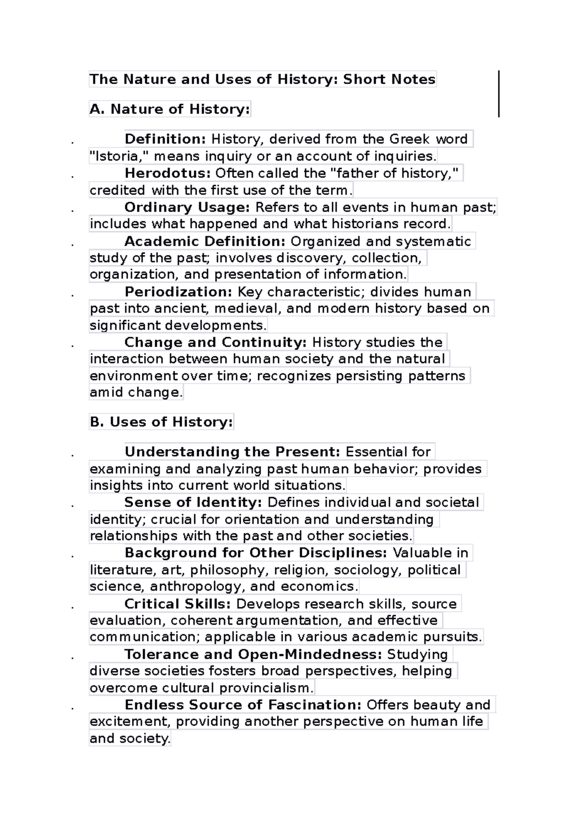 History UNIT 1 Notes - The Nature and Uses of History: Short Notes A ...