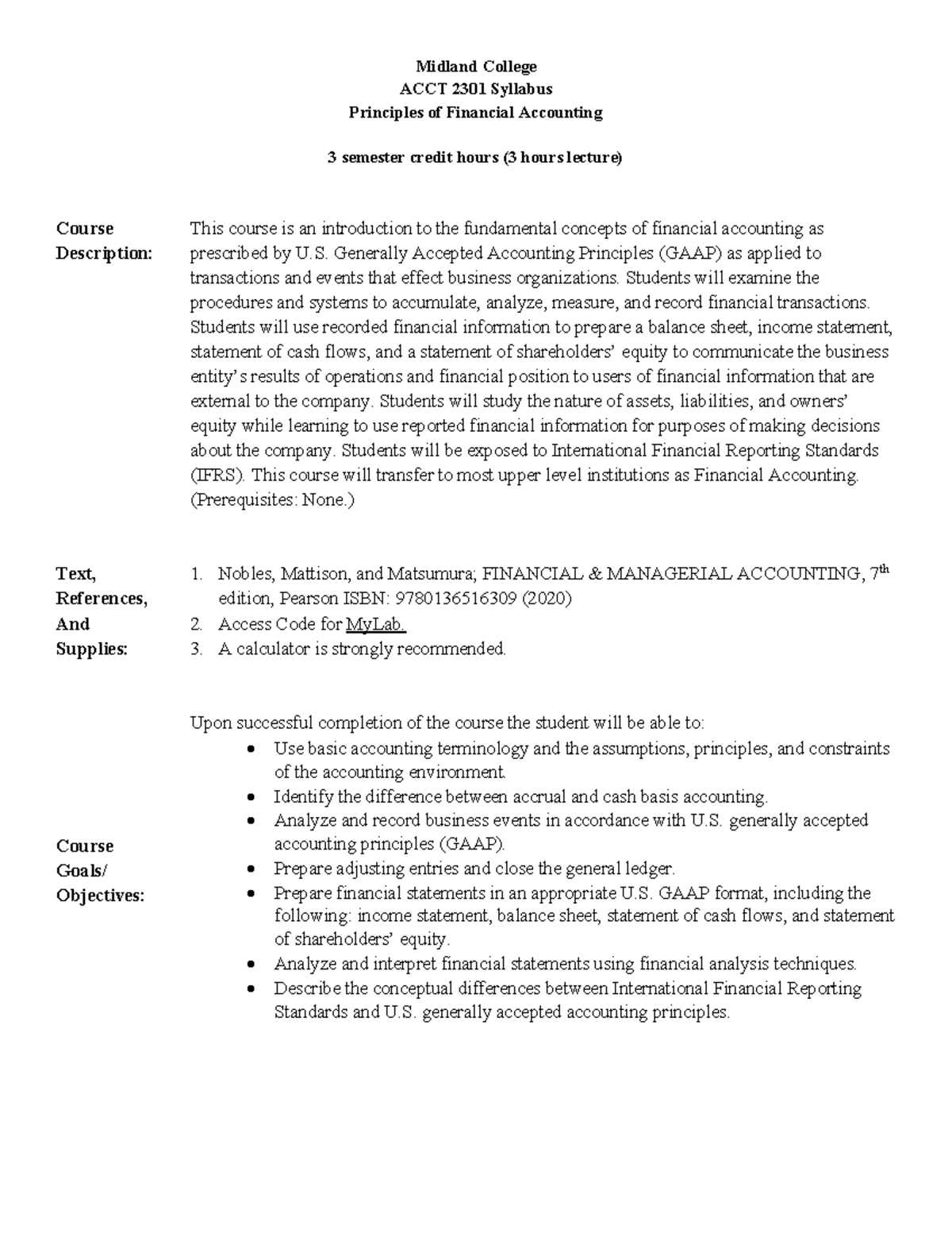 ACCT 2301 Syllabus Summer 2024 - Midland College ACCT 2301 Syllabus ...