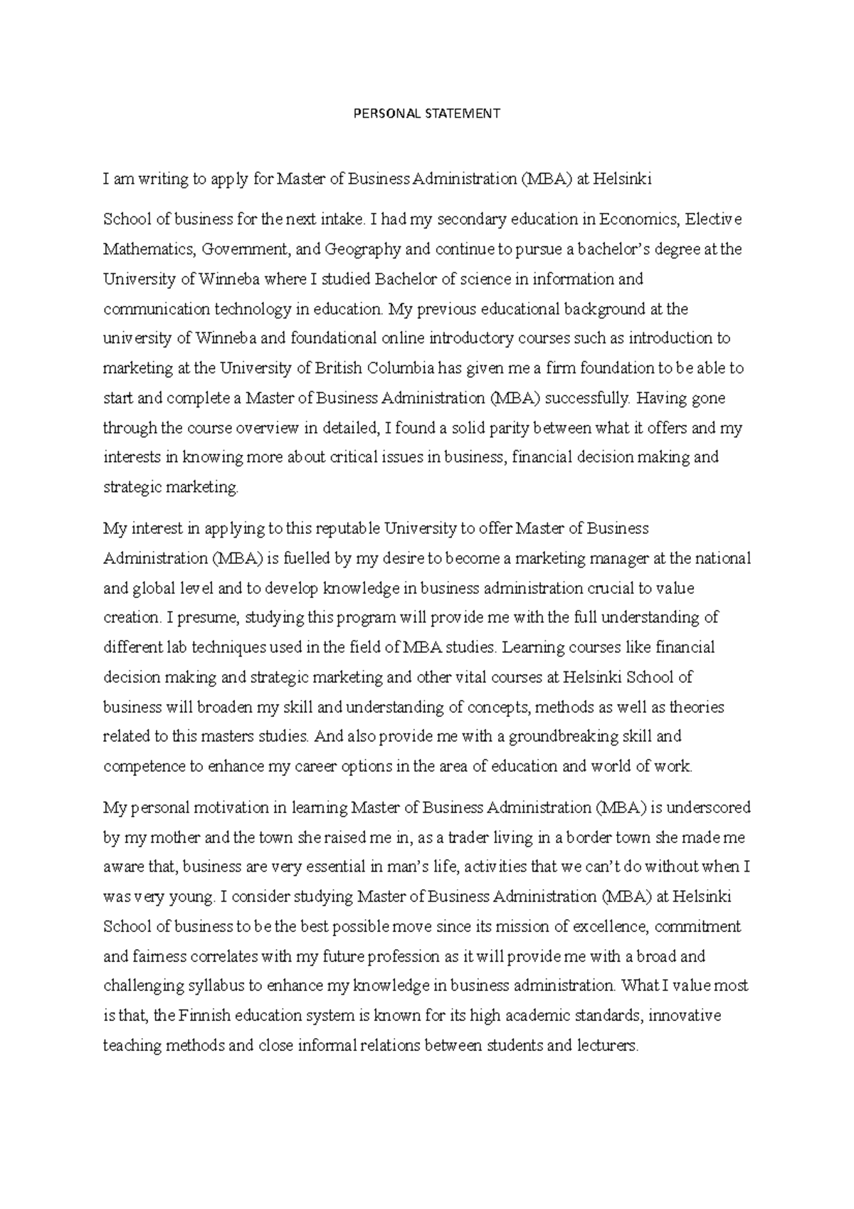 Cover Letter-Nyarko Deborah - PERSONAL STATEMENT I am writing to apply ...