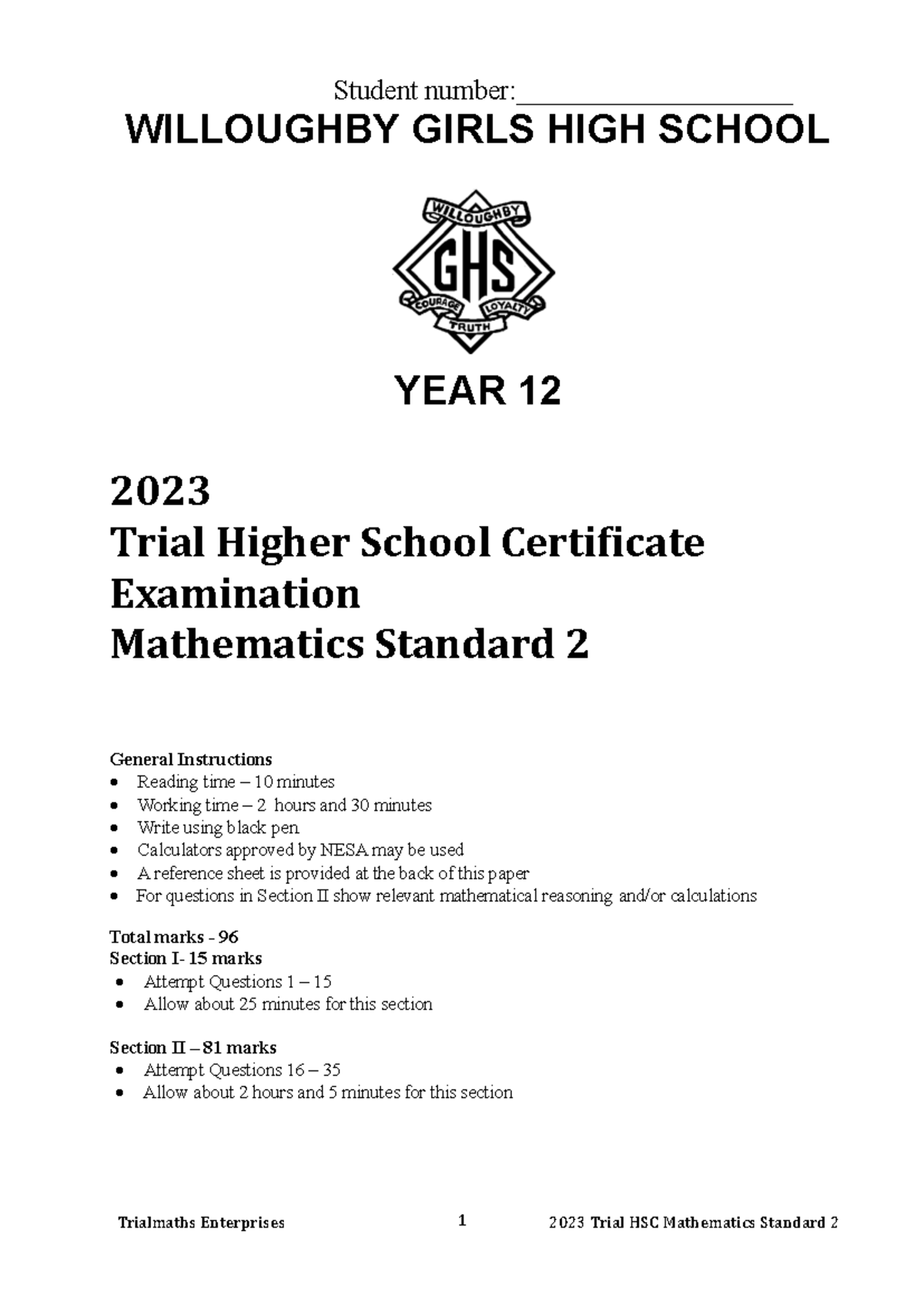 YR 12 STD TASK 4 2023 & Solns - Trialmaths Enterprises 1 2023 Trial HSC ...
