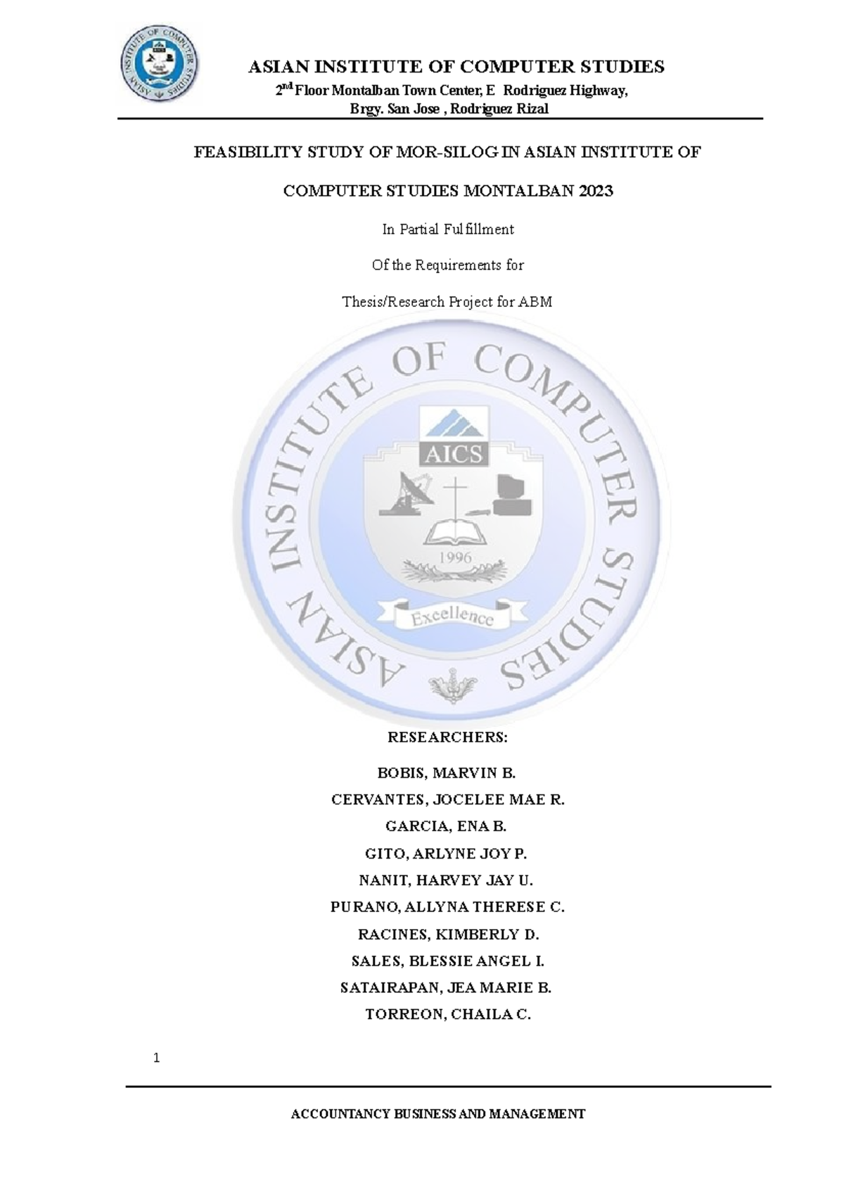 Group 2 Feasibility Study OF MOR- Silog IN AICS 2023 - 2 nd Floor ...