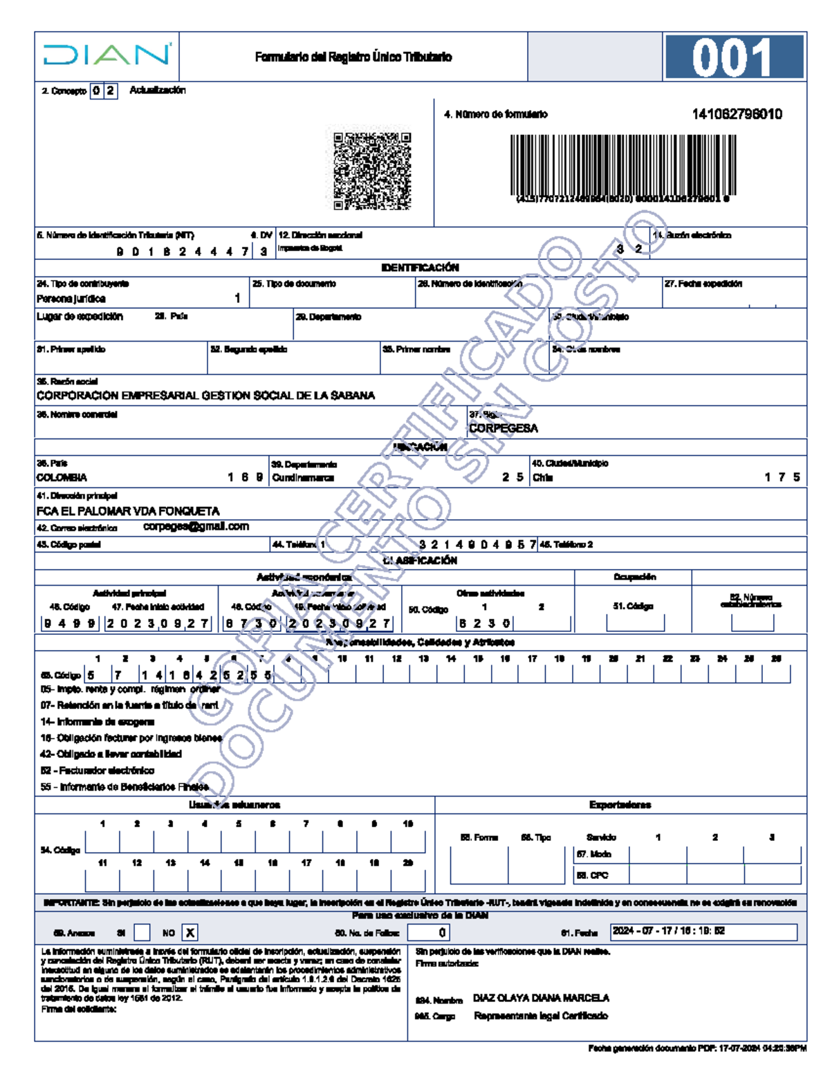 RUT Corpegesa-1 - inves - DIAN Formulario del Registro Único Tributario ...