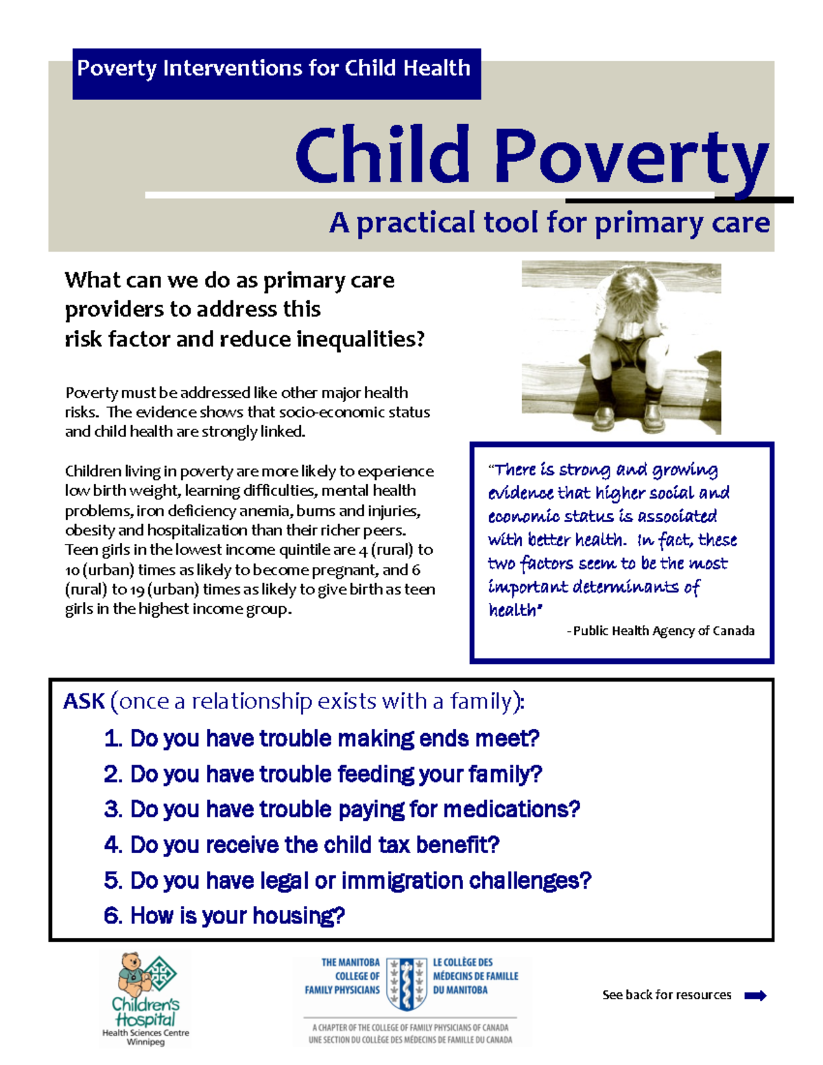 Child poverty A practical tool for primary care - Poverty Interventions ...