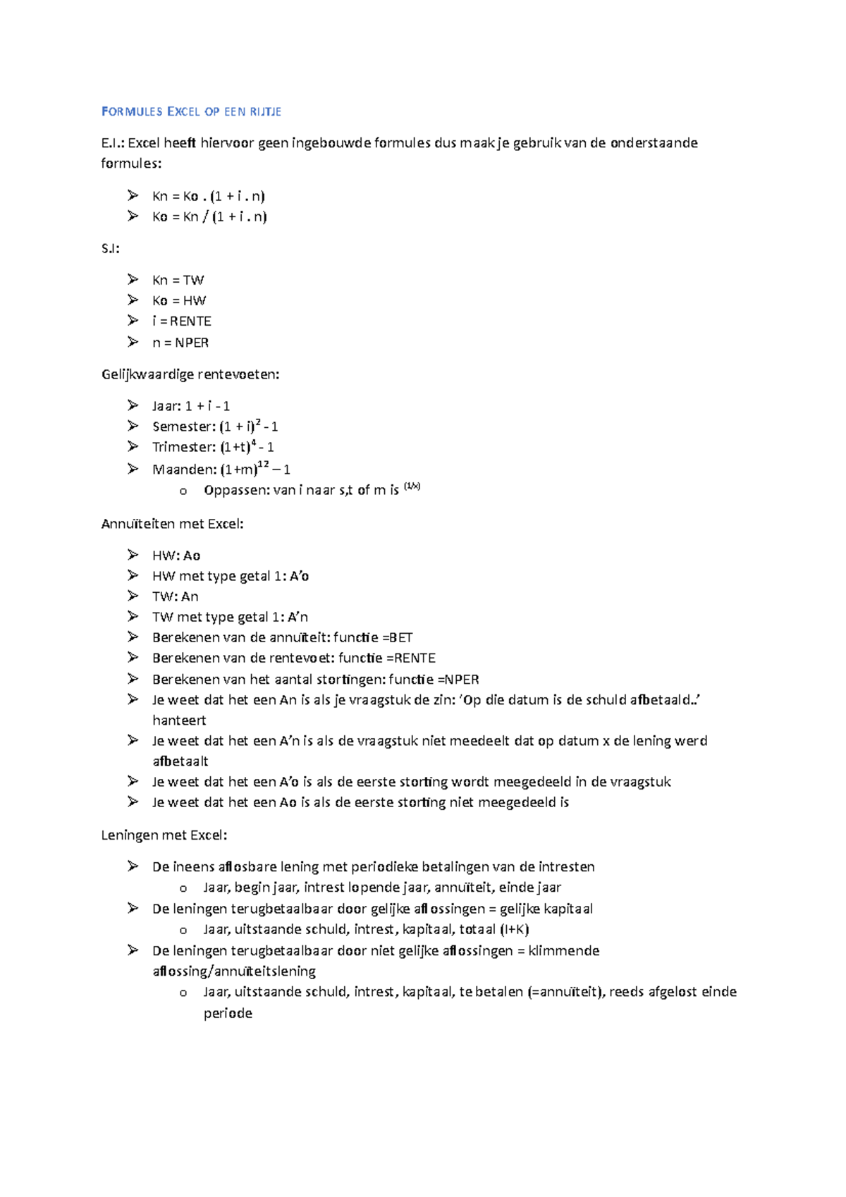 Formules Excel voor fin. algebra 2016-2017 - FORMULES EXCEL OP EEN ...