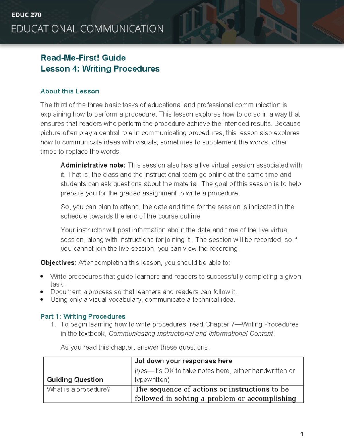 EDUC Lesson 4 - assignment - Read-Me-First! Guide Lesson 4: Writing ...