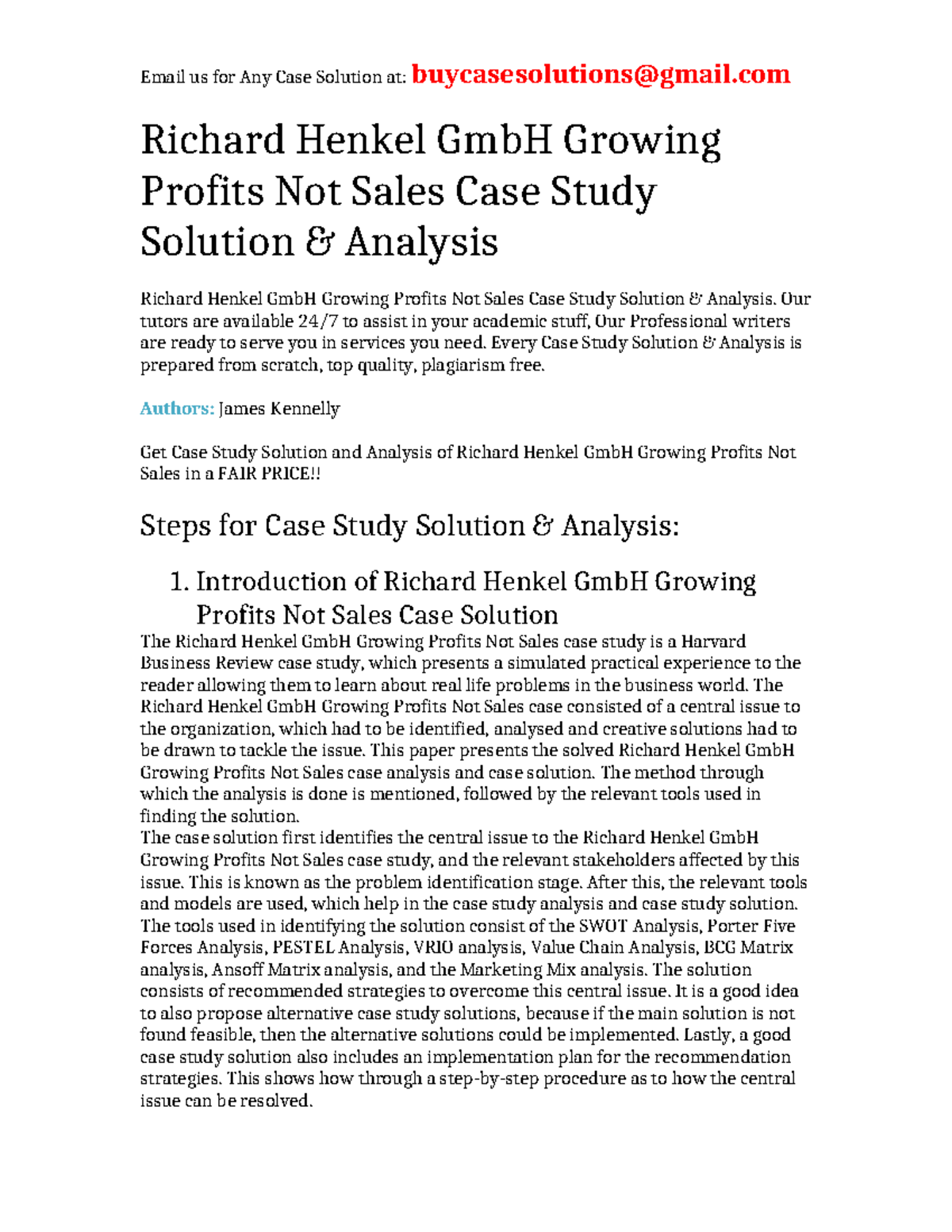 Richard Henkel Gmb H Growing Profits Not Sales Case Study Solution ...